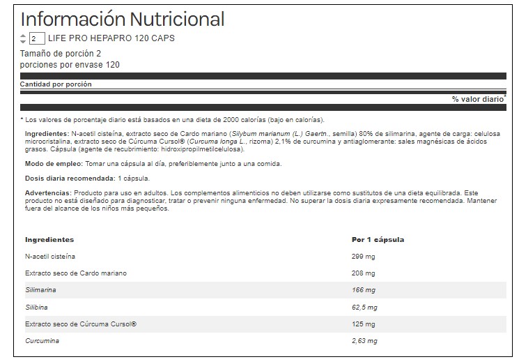 Hepapro (120 capsulas) LIFE PRO NUTRITION